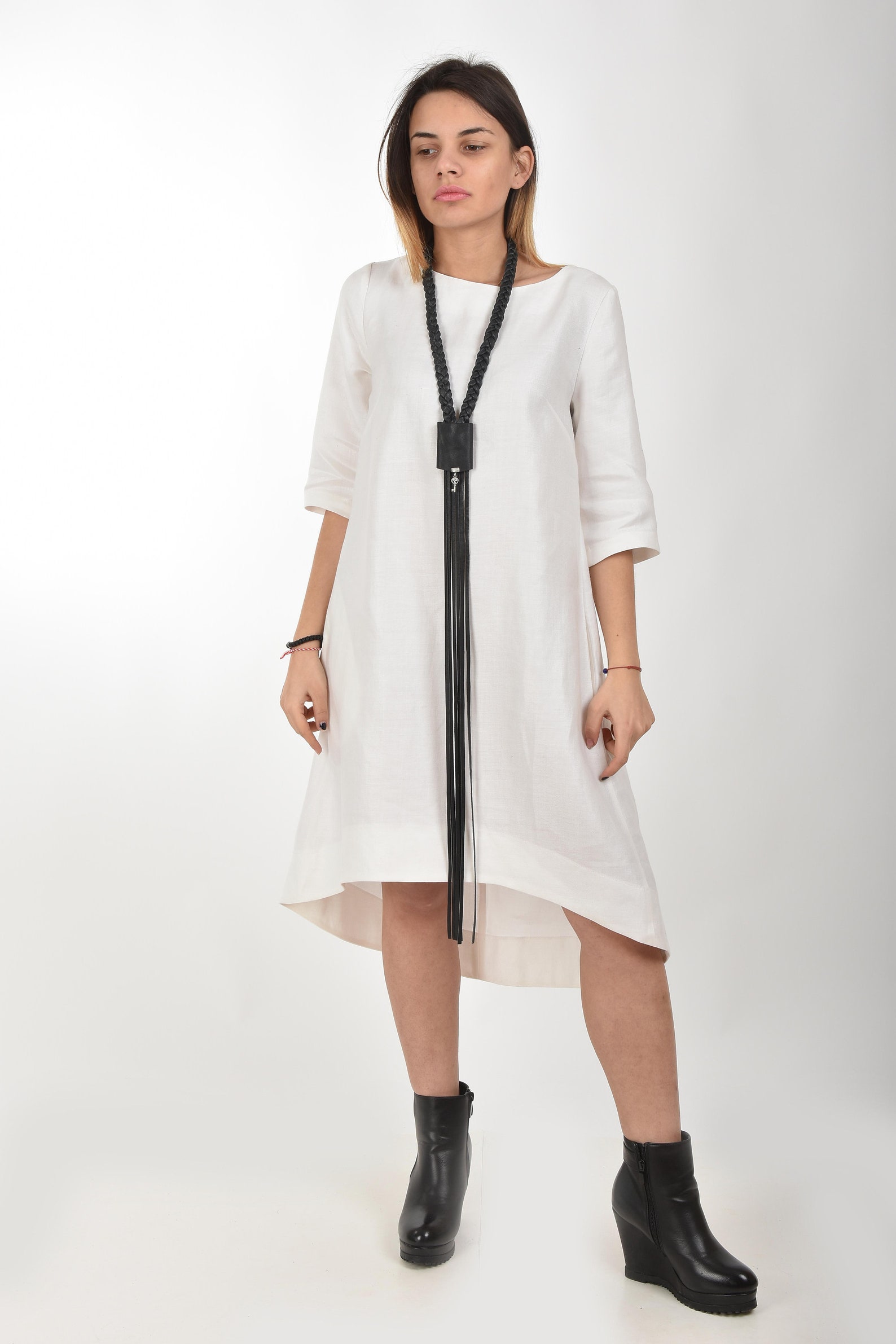 Black Leather Necklace Long Necklace Rope Necklace Birthday - Etsy