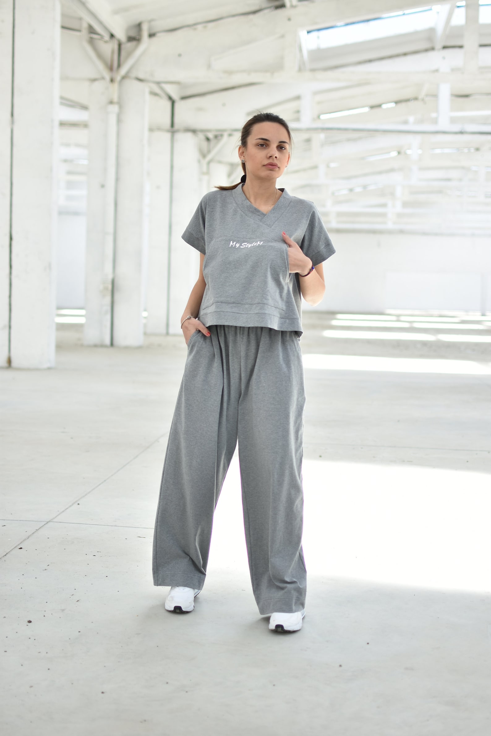 Wide Leg Pants Comfy Pants Gray Cotton Pants Pocket Pants - Etsy