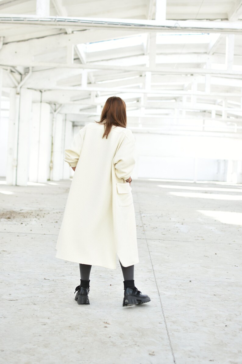 White Wool Coat Long Overcoat Shirt Collar Coat Winter - Etsy