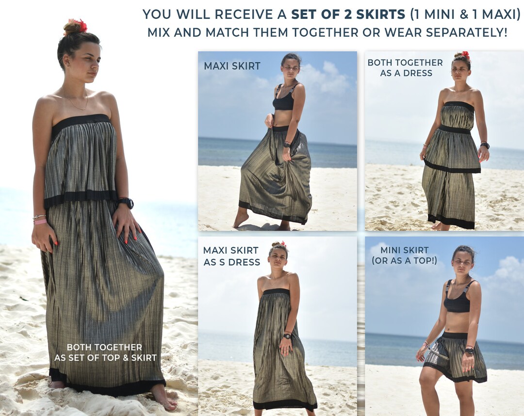 Multiway Skirts Set of Mini and Maxi Skirt Gold Maxi Skirt - Etsy