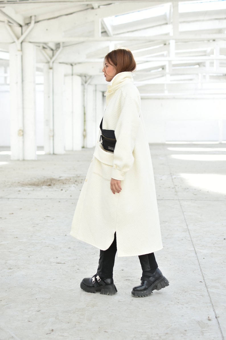 White Wool Coat Long Overcoat Shirt Collar Coat Winter - Etsy