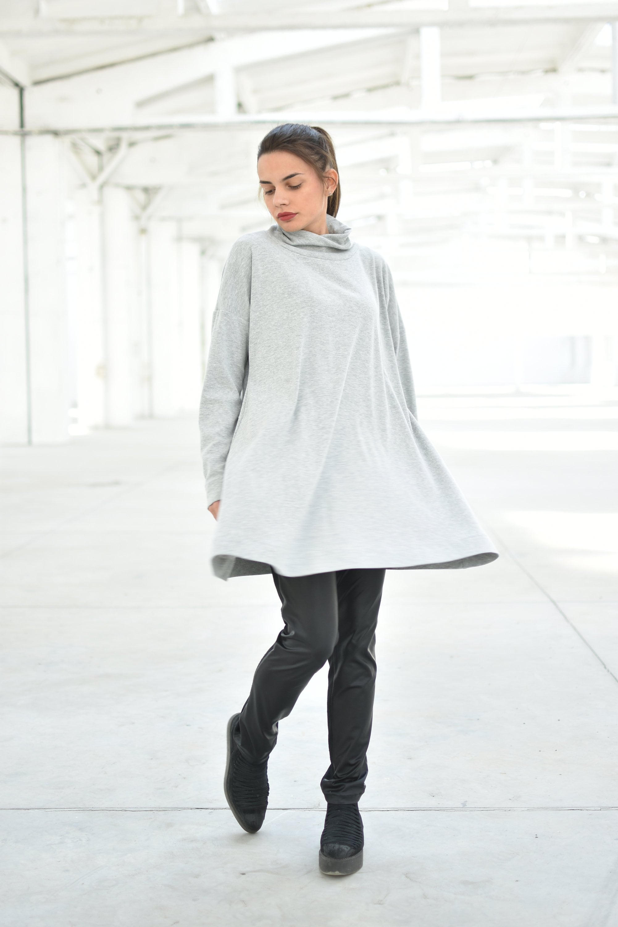 Gray Flare Winter Tunic Turtleneck Tunic Dress Oversized - Etsy