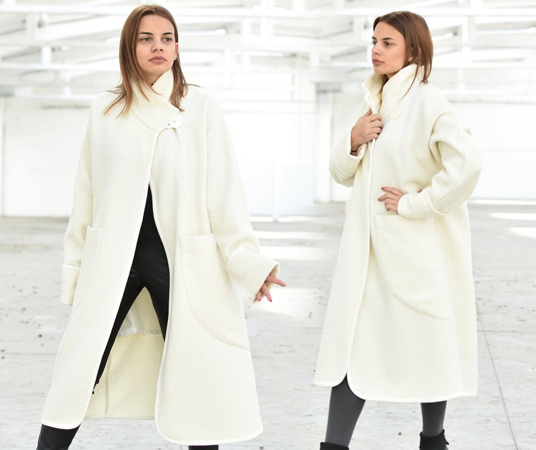 White Wool Cardigan, High Neck Cardigan, Winter Cardigan, Wool Coat ...