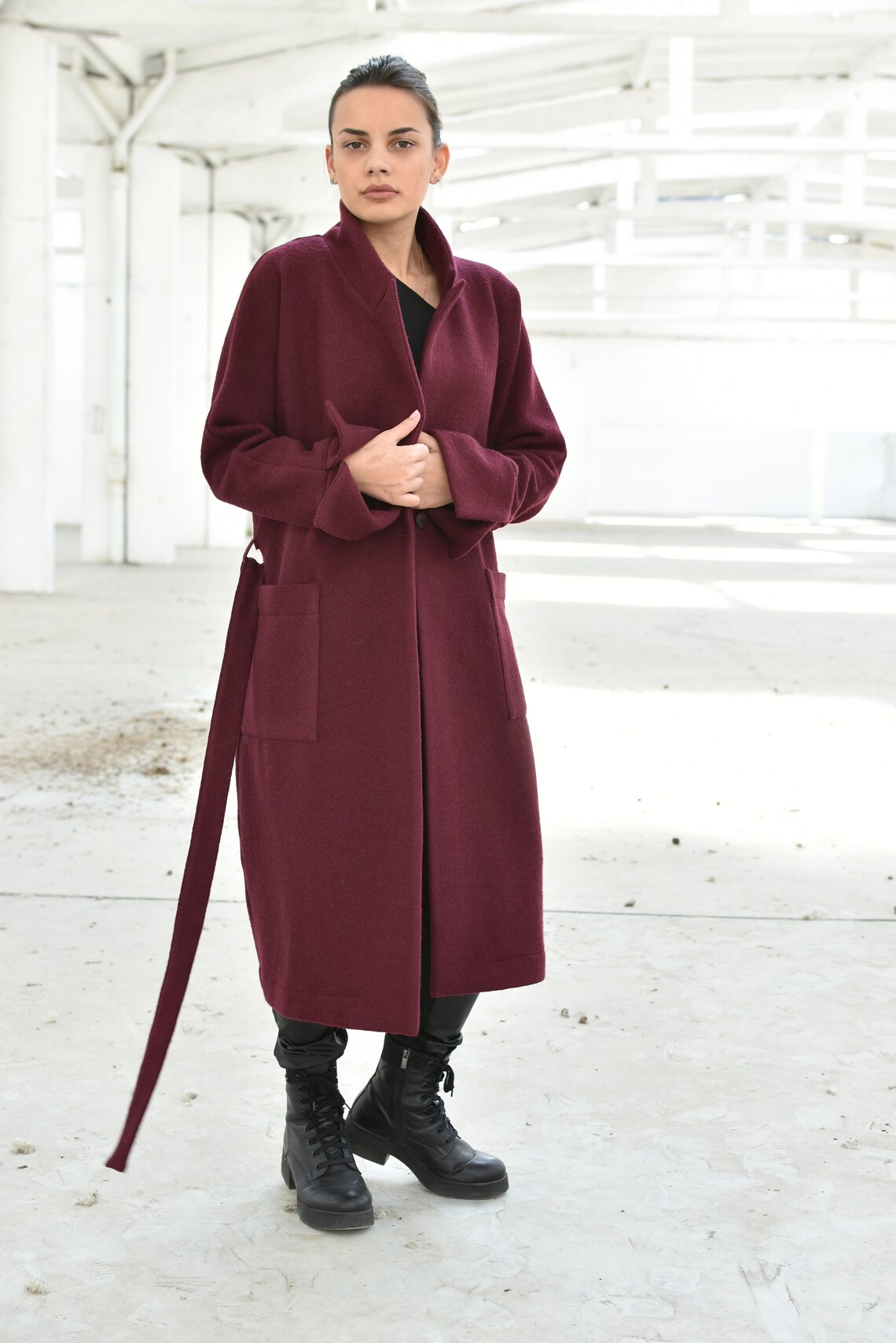 Wool Elegant Coat Winter Overcoat Burgundy Coat Wool Long - Etsy