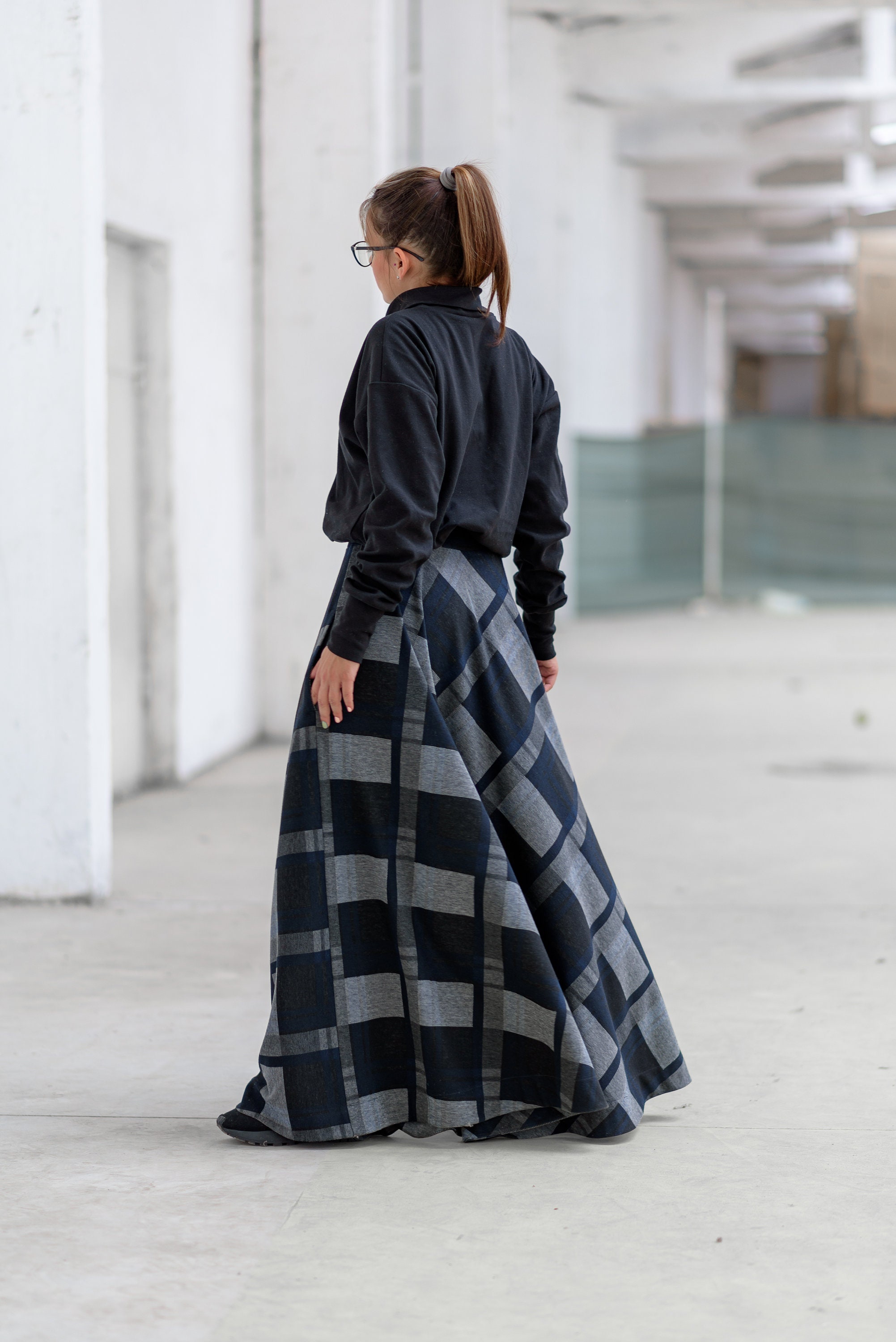 Long Plaid Skirt, A Line Maxi Skirt for Winter, Walking Skirt, High ...
