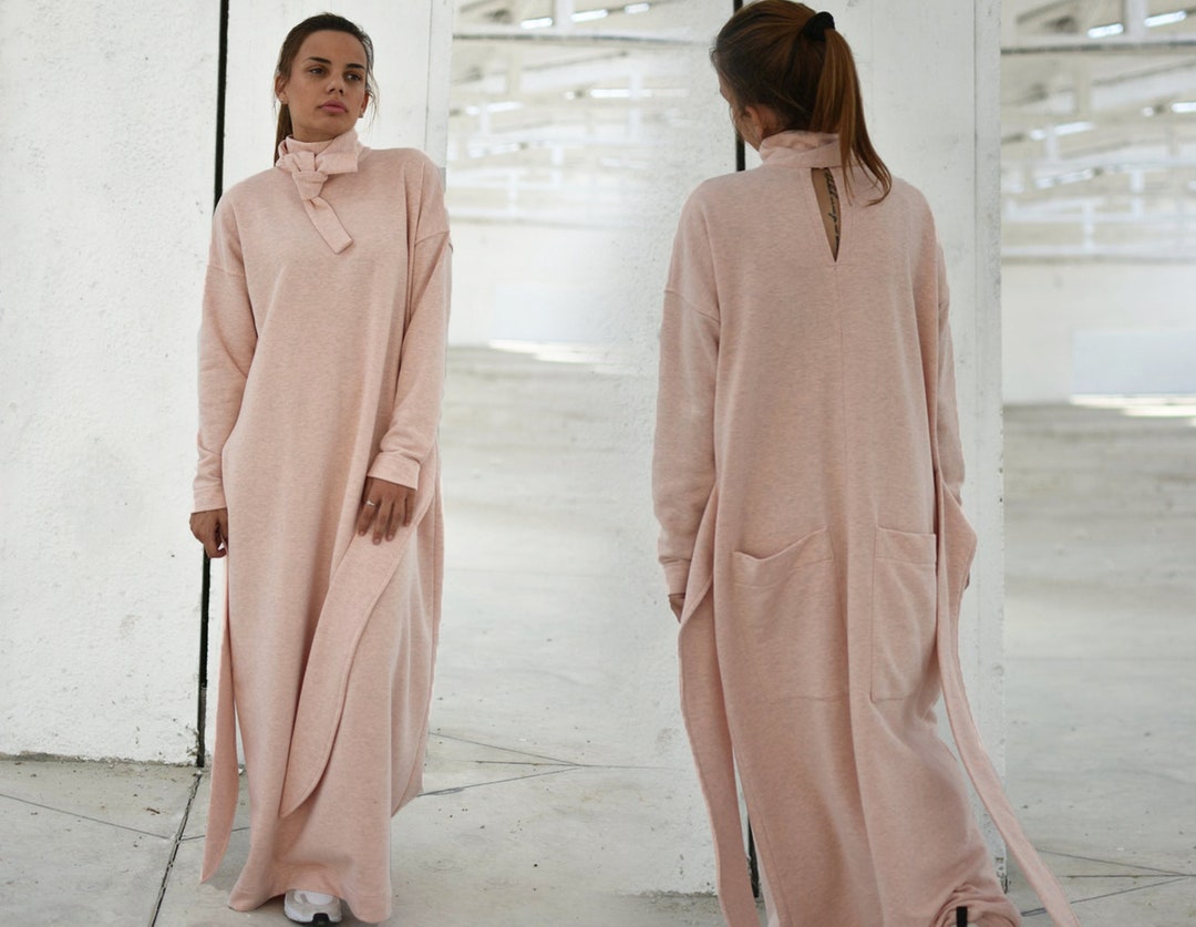 Peach Belted Turtleneck Dress, Maxi Winter Dress, Multiway Avant Garde ...