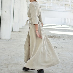 Linen Wrap Maxi Dress, Beige Cottagecore Dress, Summer Wedding Guest ...