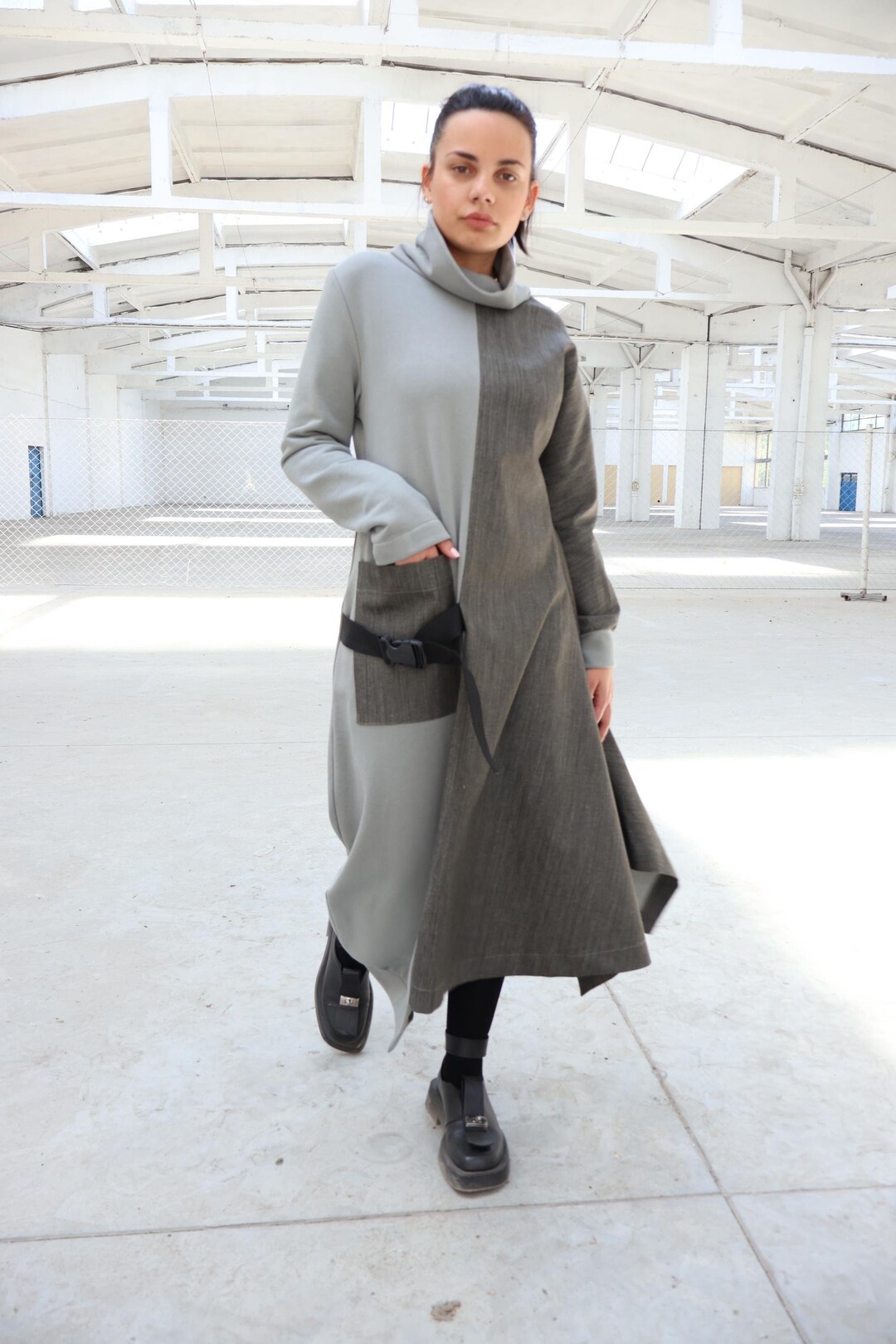 Avant Garde Denim Maxi Dress, Turtleneck Dress, Extravagant Autumn ...