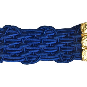 YVES SAINT LAURENT Rare 1980s Blue Elastic Ysl Heart Logo Monogram Waist Belt With Gold Buckle ...