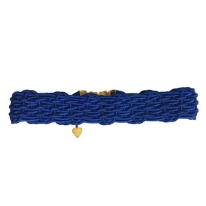 YVES SAINT LAURENT Rare 1980s Blue Elastic Ysl Heart Logo Monogram Waist Belt With Gold Buckle ...