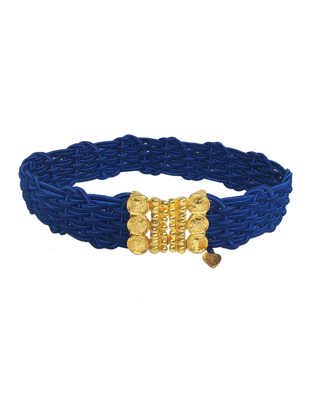 YVES SAINT LAURENT Rare 1980s Blue Elastic Ysl Heart Logo Monogram Waist Belt With Gold Buckle ...