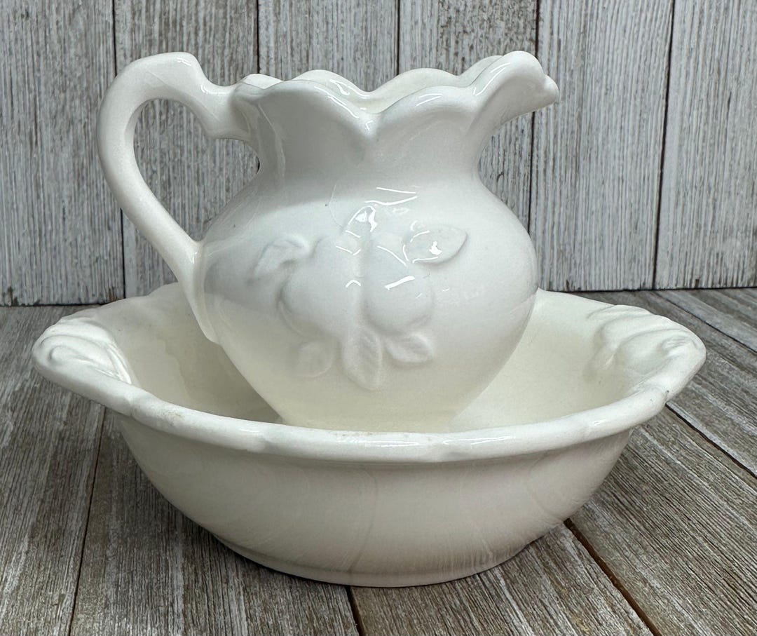 Vintage Ceramic Mini Pitcher and Bowl Set, Mini Pitcher and Bowl ...