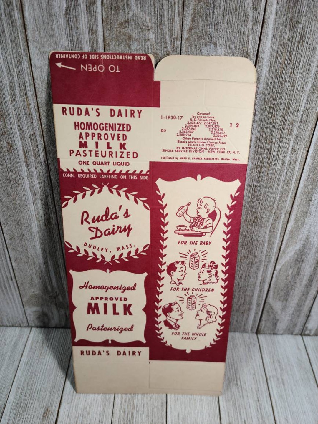 Vintage UNUSED Milk Carton, Vintage Milk Carton, Ruda's Dairy Dudley ...