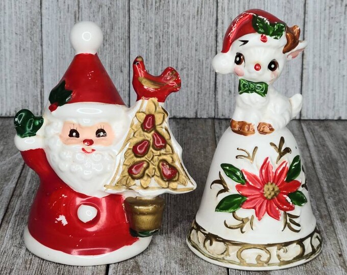 Pair of Vintage Napco Santa and Reindeer, Vintage Santa, Vintage ...