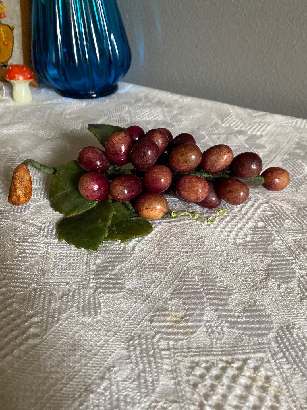 Vintage Stone Grape Bunch With Carved Jade Leaves - Etsy