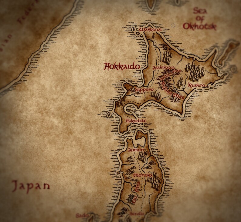 Map of Japan Fantasy Japan map Canvas map of Japan | Etsy