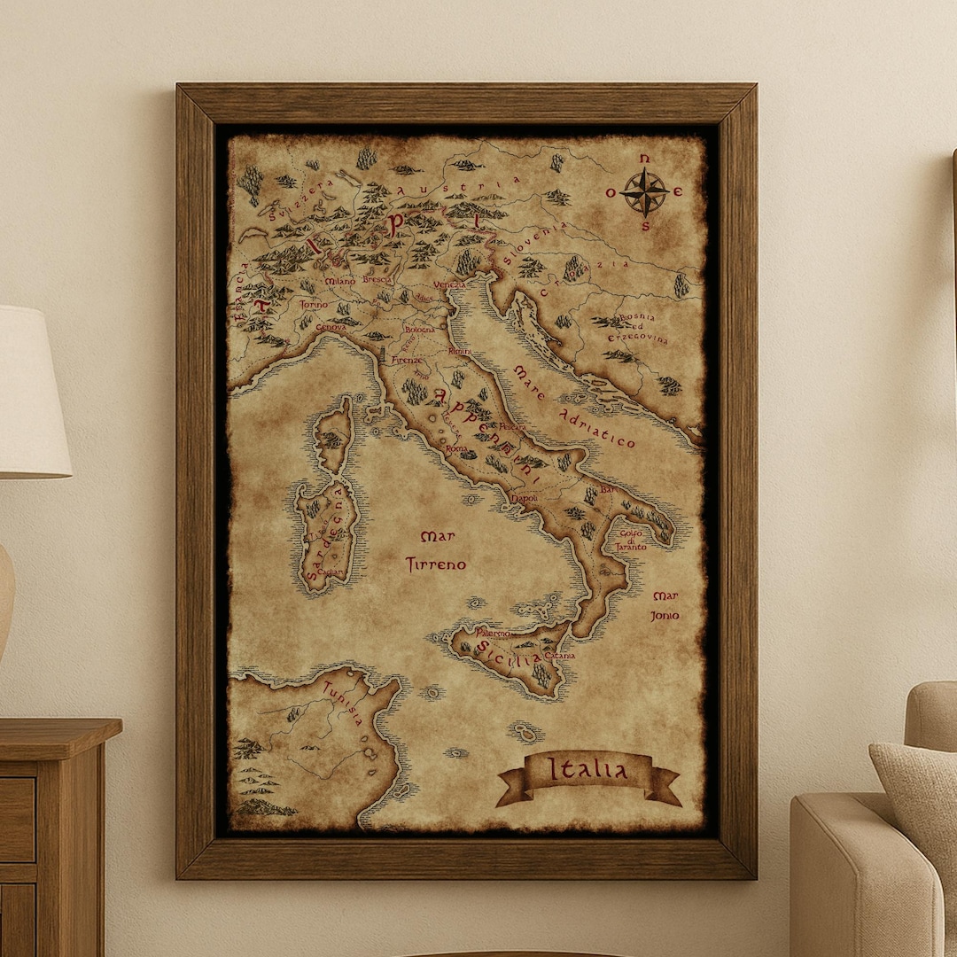 Fantasy Map of Italy – Customizable Medieval Style Canvas Art With ...