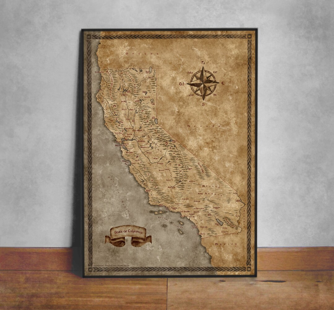 Mappa della California, mappa Fantasy California - Etsy Italia