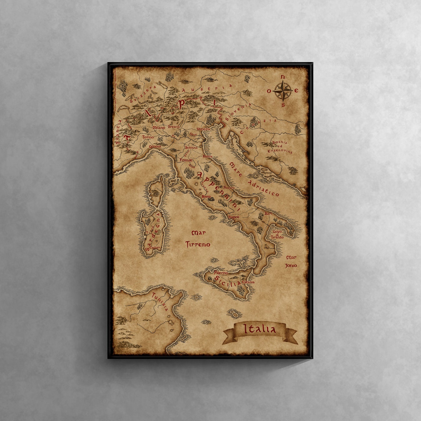 Map of Italy, Fantasy Map Italy, Italian Map - Etsy