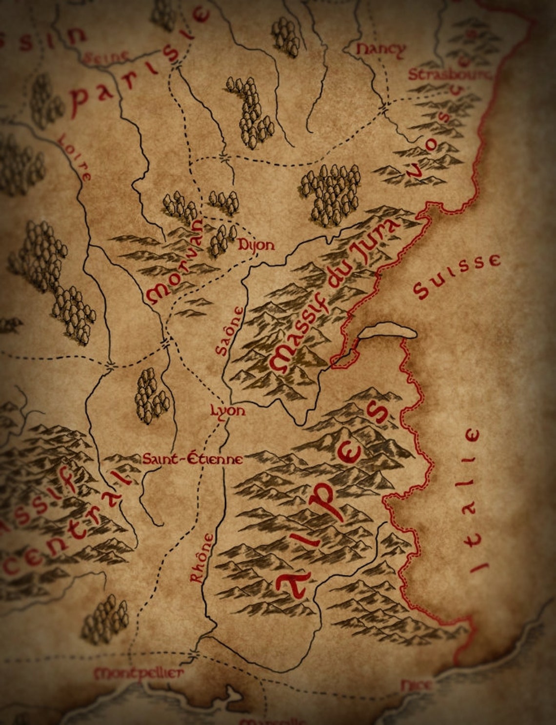 Map of France Fantasy Map of France Vintage Stylized French - Etsy