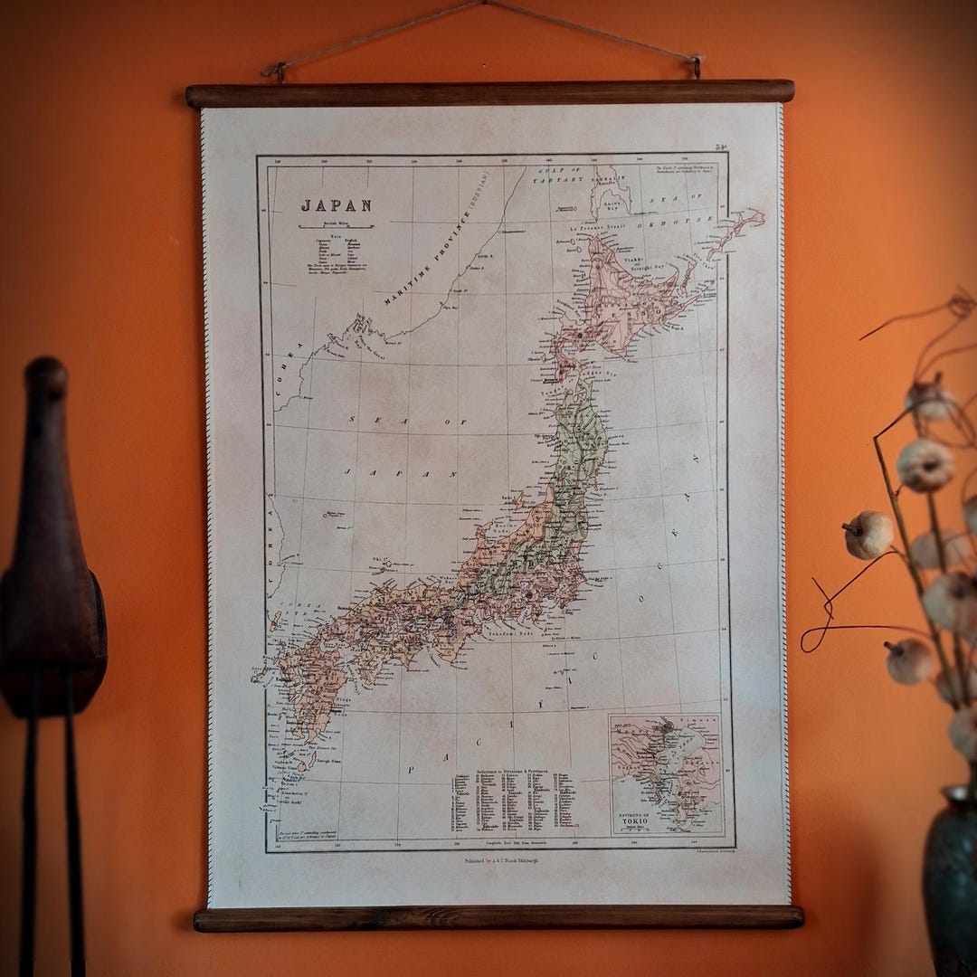 Map of Japan, Vintage 1885 Print, Japan Map Reproduction, 52 X 74 Cm ...