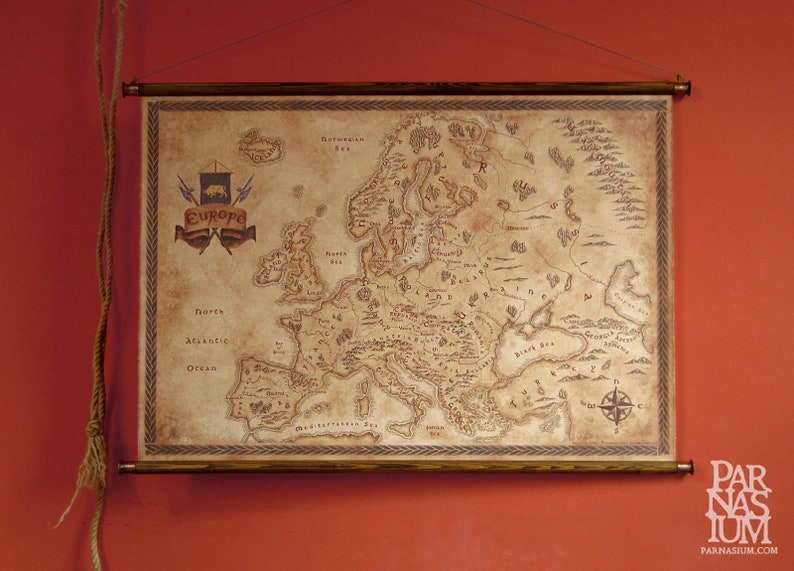Fantasy Styled Map of Europe Pull Down Canvas Europe Map 83 - Etsy
