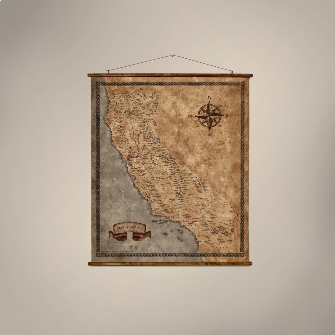 Fantasy California Map: Canvas Scroll Wall Art (43.3" X 36.6") - Etsy