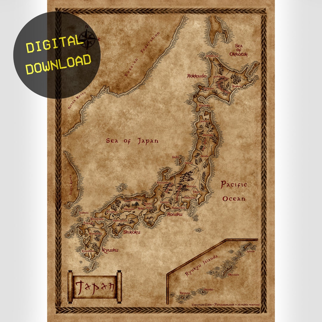 Fantasy Style Modern Map of Japan, Digital Download, Japan Map, Fantasy ...
