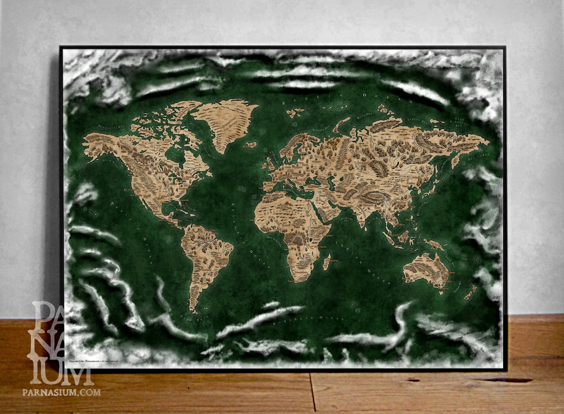 Fantasy Inspired Illustrated Map Poster of the World, Large World Map ...