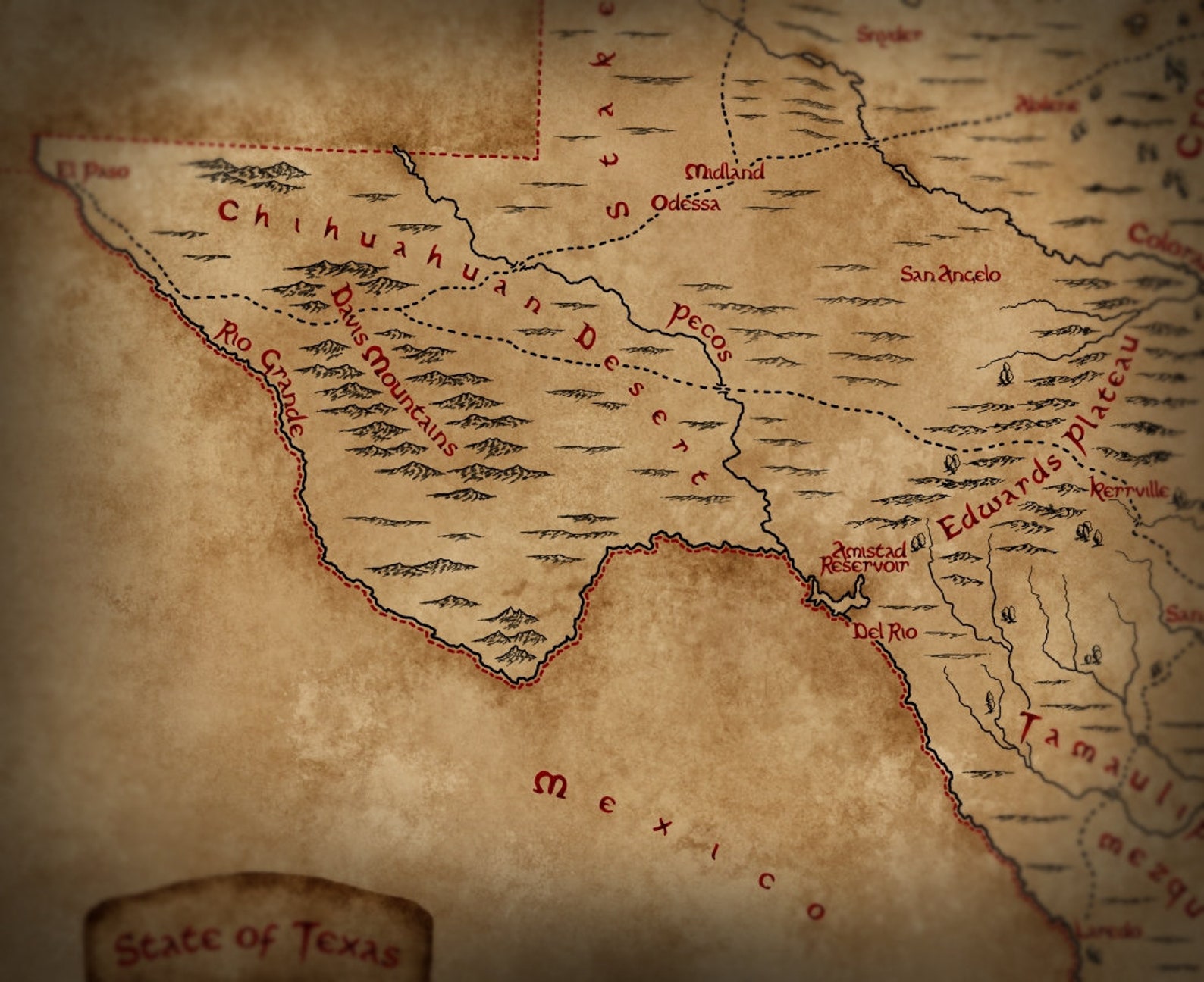 Fantasy Map of Texas Cities Tx Map Texas Map State of Texas | Etsy Canada
