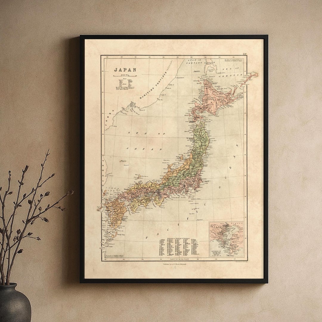Vintage Japan Map Print (1885) – Restored 19th Century Map - Etsy UK