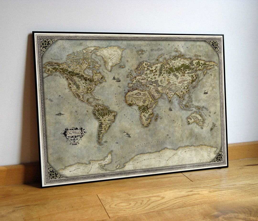 World Map, Fantasy Style Map, Illustrated World Map, Old World Map - Etsy