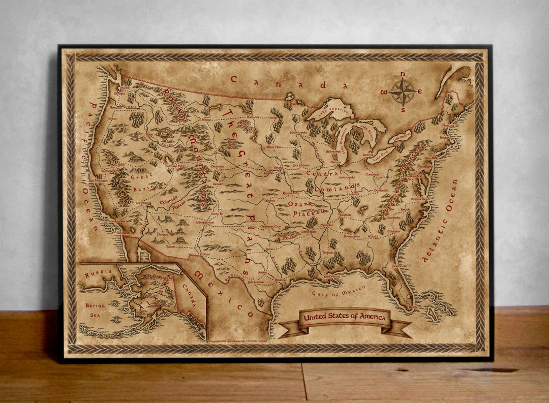 Fantasy USA Map: Vintage Style United States Art Print - Etsy