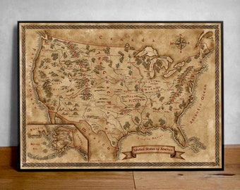 Fantasy Map of United States, USA Map - Etsy