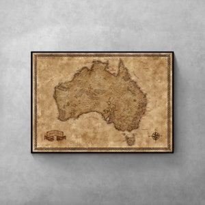 Fantasy Map of Australia, Vintage Australia Map, Old Map Australia Gift ...