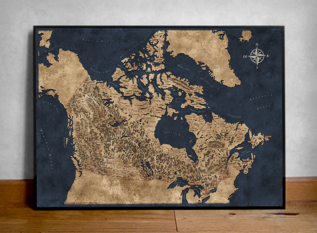 Fantasy Map of Canada: Illustrated Wall Art - Etsy UK
