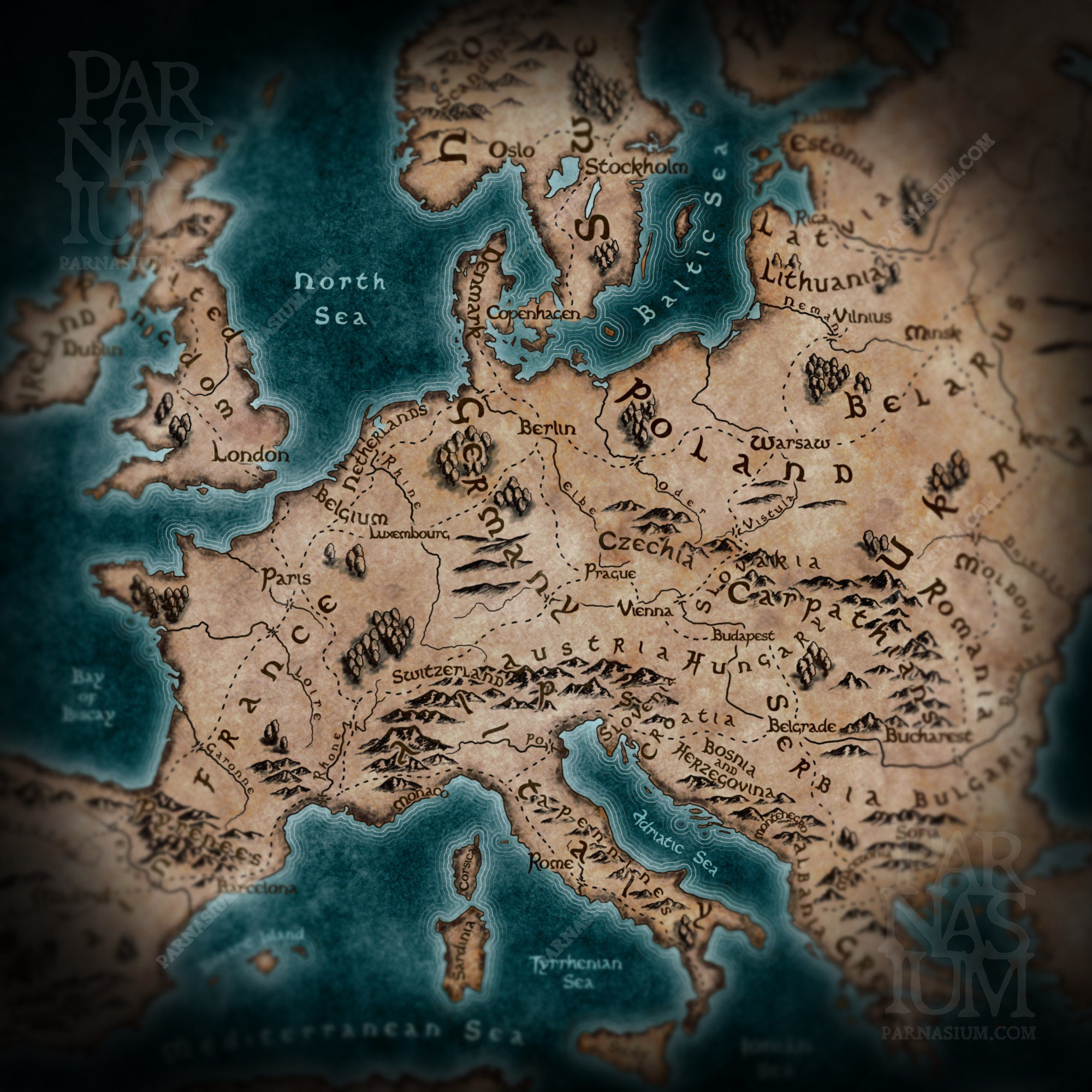 Fantasy Map of Europe: Modern Inspired Art Print - Etsy