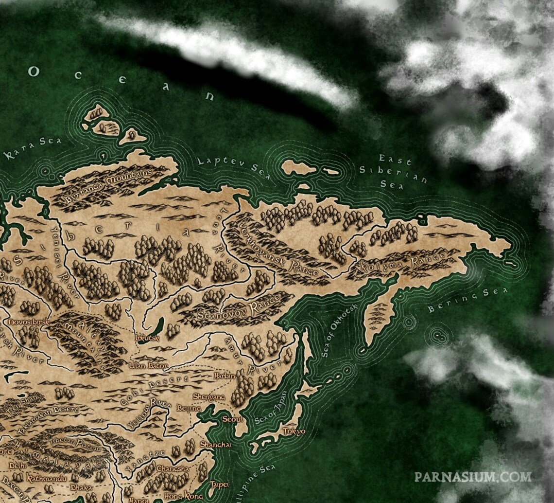 Fantasy Inspired Illustrated Map Poster of the World, Large World Map ...