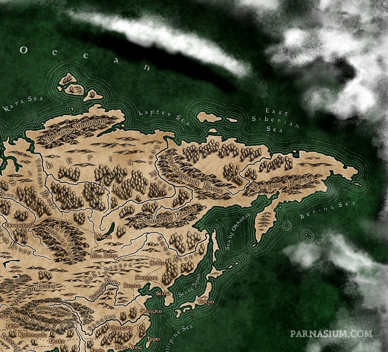 Fantasy Inspired Illustrated Map Poster of the World, Large World Map ...