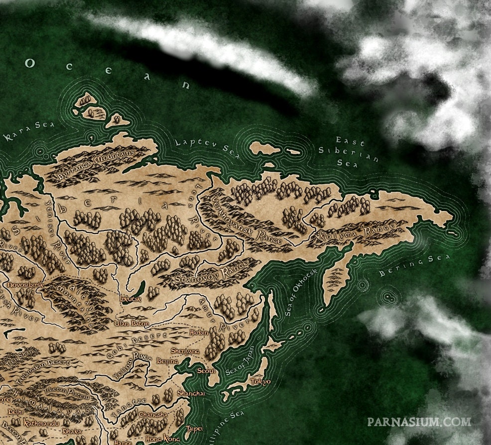 Fantasy Inspired Illustrated Map Poster of the World, Large World Map ...