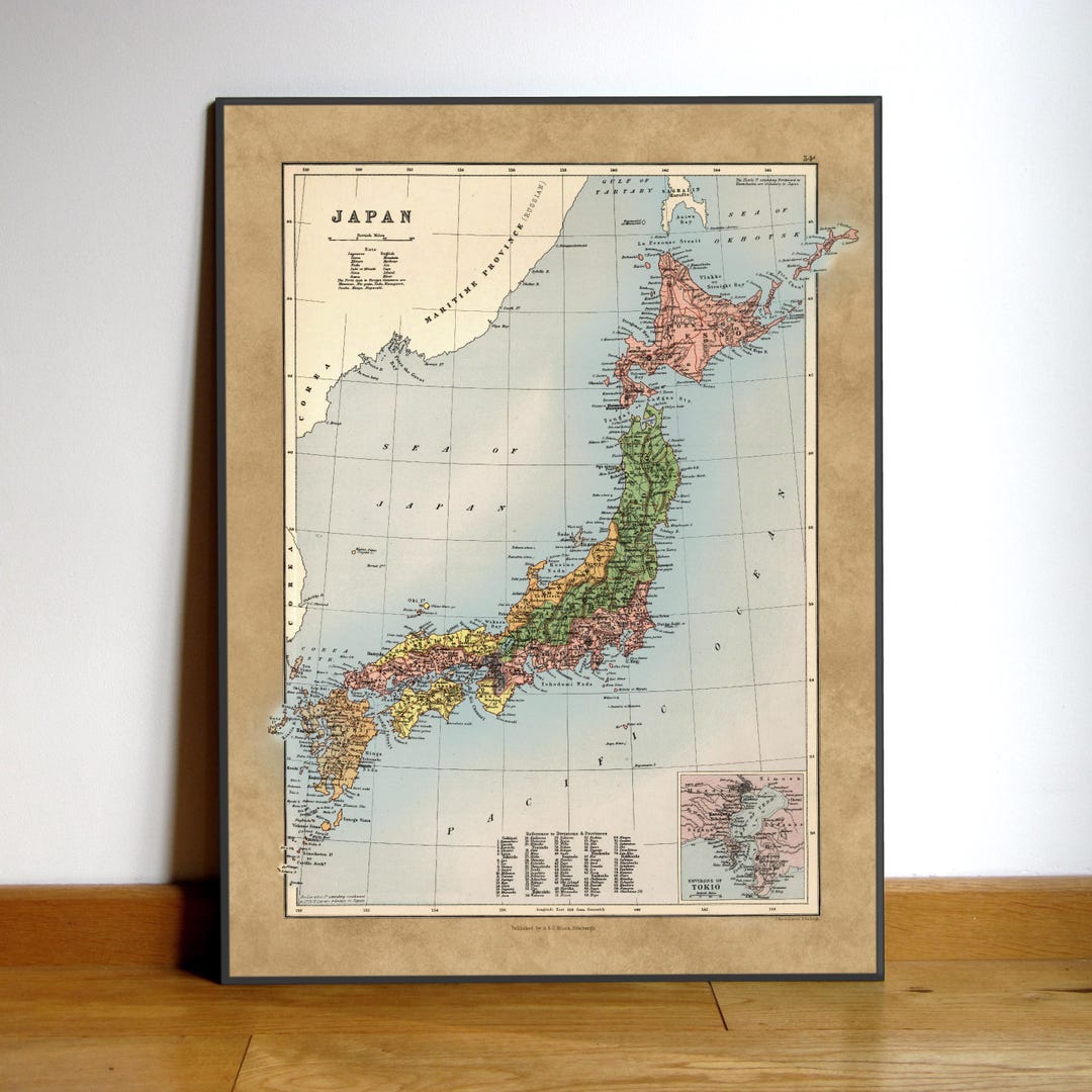 Map of Japan, Vintage 1885 Print Reproduction, Japan Map Reproduction ...