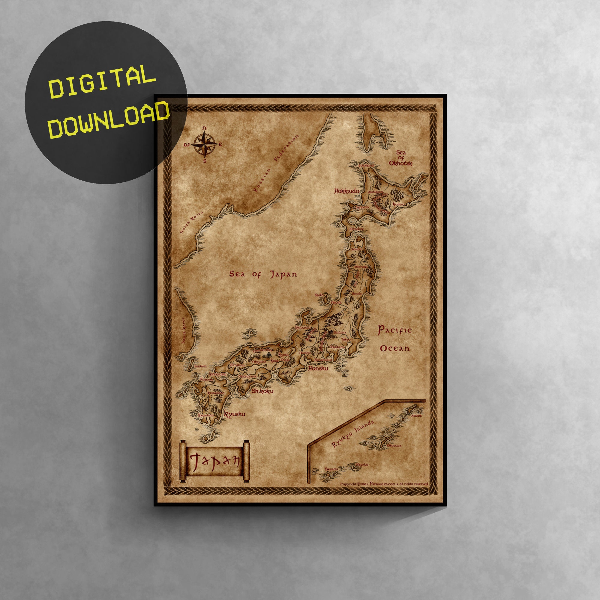 Fantasy Style Modern Map of Japan, Digital Download, Japan Map, Fantasy ...