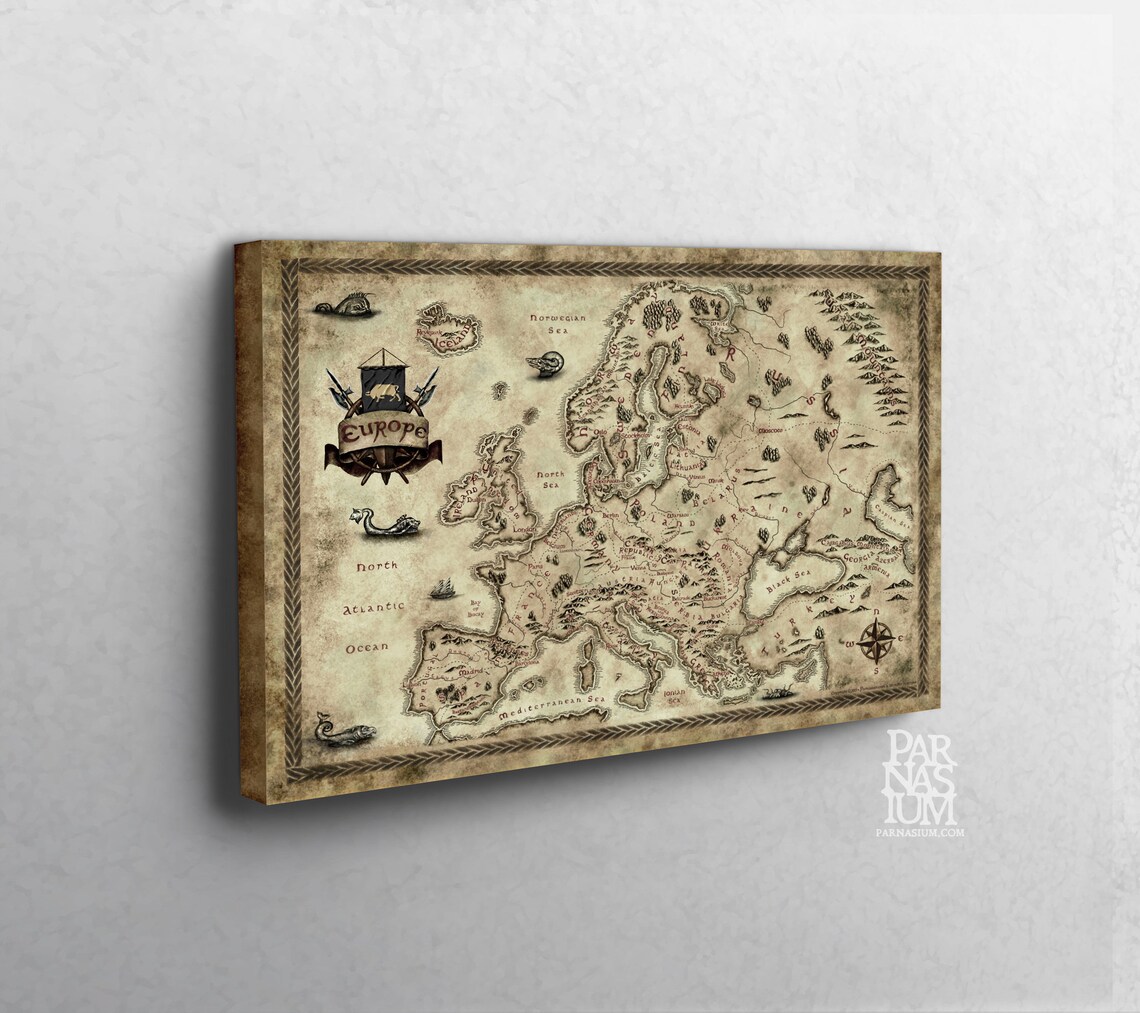 Canvas Map of Europe Fantasy Europe Map on Canvas - Etsy