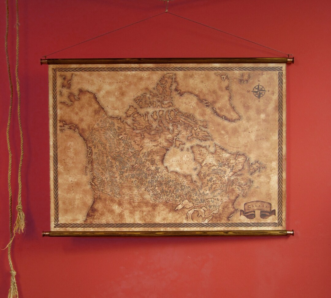 Fantasy Styled Map of Canada, Pull Down Canvas Canada Map, 85 X 61 Cm ...