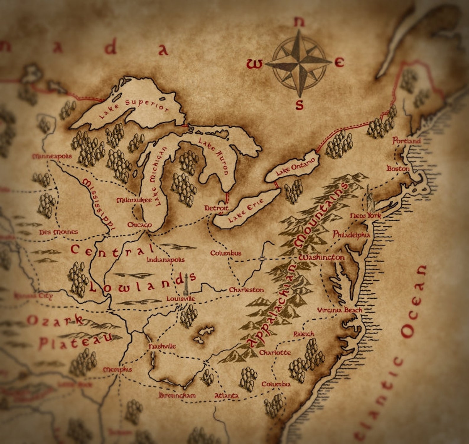 Fantasy USA Map: Vintage Style United States Art Print - Etsy