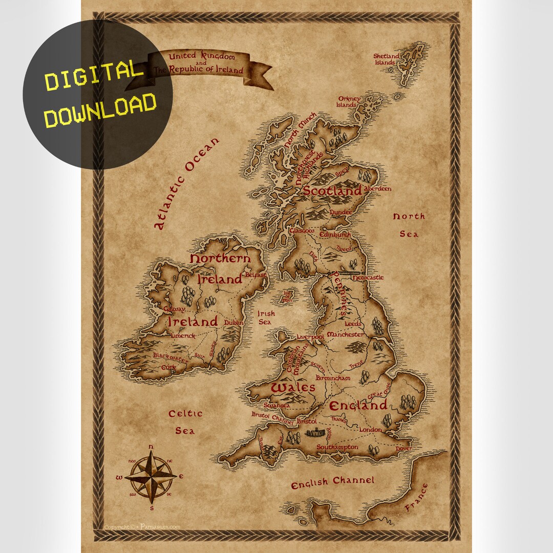 Fantasy Style Modern Map of British Isles, Digital Download, United ...