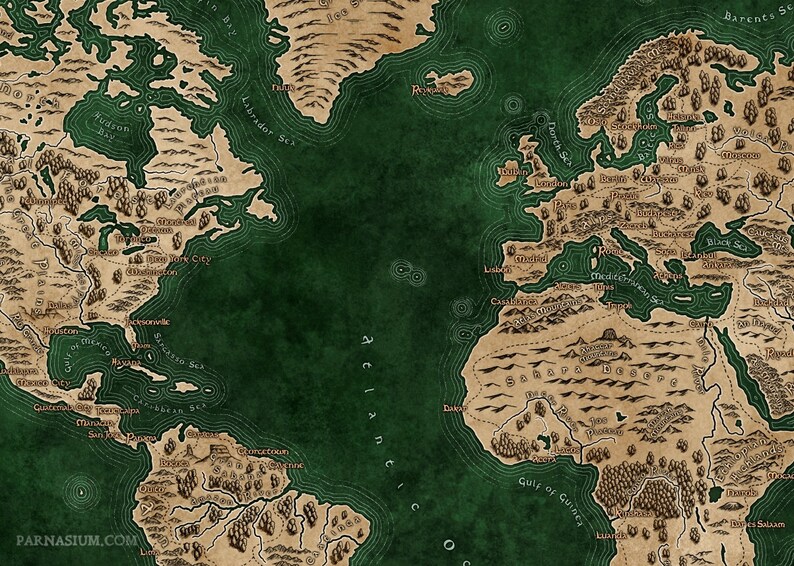 Fantasy Inspired Illustrated Map Poster of the World, Large World Map ...