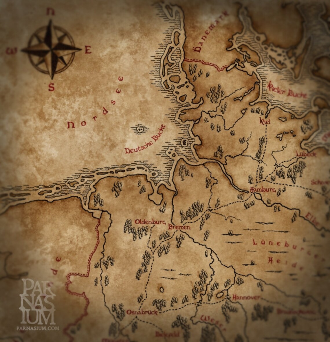 Fantasy Style Illustrated Map of Germany Art, Germany Map Poster, Map ...