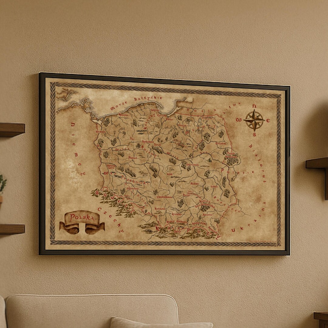Fantasy Map of Poland – Vintage Style Wall Art With Custom Inscription ...