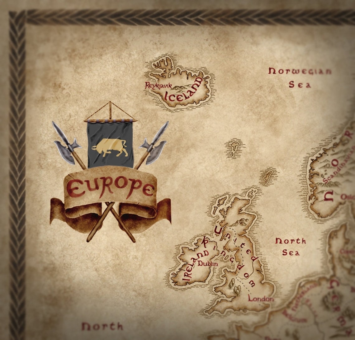 Fantasy Styled Map of Europe, Fantasy Gift Map, Geek Gift, Fantasy ...